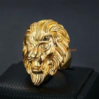 China Hot Selling 316 Stainless Steel Hip Hop Lion Head Hand Polished Vacuum Gold Plated Men′ S Ring Sgmr2622 for sale