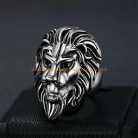 China Hot Selling 316 Stainless Steel Hip Hop Lion Head Hand Polished Vacuum Gold Plated Men′ S Ring Sgmr2622 for sale