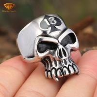 China European and American Retro Men's Titanium Steel Ring Trendy and Bold Steel Ring Silver Cracked Skull Ring Hfj1559 for sale