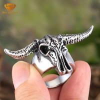China Fashionable New Personalized Titanium Steel Polished Aries RAM Ring Titanium Steel Sheep Horn Skull Ring Hfj1581 for sale