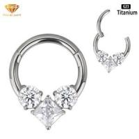 China ASTM F136 Titanium 2 Round CZ with Square CZ Center 1.2*8mm/9mm/10mm Segment Ring Hoop Helix Earring Sm1819 for sale