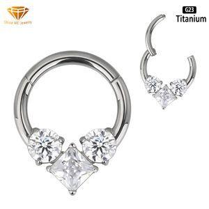 China ASTM F136 Titanium 2 Round CZ with Square CZ Center 1.2*8mm/9mm/10mm Segment Ring Hoop Helix Earring Sm1819 for sale