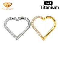 China Wholesale Nose Earring Heart Shape Hinged Segment Hoop Titanium Body Piercing Jewelry Sm0703 for sale