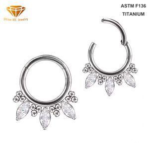 China Hinged Ring ASTM F136 G23 Titanium Leaf Crystal Blaze Segment Ring Nose Piercing Jewelry Sm0610 for sale