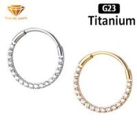 China ASTM F136 Titanium Rings Hinged Clicker Segment Hoop Titanium Hinged Clicker Pin Tapers Segment Hoop Ring with CZ Pave Face Tp0830 for sale