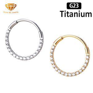 China ASTM F136 Titanium Rings Hinged Clicker Segment Hoop Titanium Hinged Clicker Pin Tapers Segment Hoop Ring with CZ Pave Face Tp0830 for sale