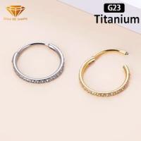 China ASTM F136 Titanium Rings Hinged Clicker Pin Tapers Segment Hoop Nose Ring with CZ Sides Piercing Jewelry Tp0829 for sale