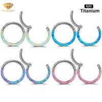 China Jewelry G23 Titanium Piercings Fashion Hypoallergenic Hinged Segment Ring Nose Ring Lip Ring with Opal Stone Tp2536 for sale