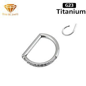 China ASTM F-136 Half Ring CZ Paved D Shape Segment Ring D-Shaped Hinged Ring Septum Ring Piercing Tattoo Sm0480 for sale