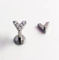 China Wholesale Simple Jewelry ASTM F136 G23 Titanium CZ Paved V Shape Internally Threaded Top Labret Sm1166 for sale