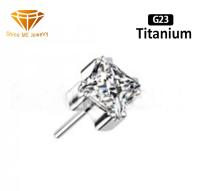China ASTM F136/G23 Titanium Implant Grade Titanium Threadless Push in Prong Set Square CZ Top Piercing Tpn083 for sale