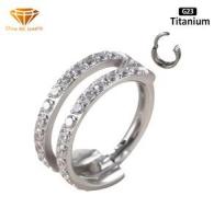 China G23/ASTM F136 Titanium 2 Rows Space Cubic Zircon Paved Sides Hinged Segment Rings Nose Rings Earring Piercing Jewelry Sm1698 for sale