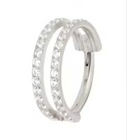 China G23/ASTM F136 Titanium 2 Rows Space Cubic Zircon Paved Sides Hinged Segment Rings Nose Rings Earring Piercing Jewelry Sm1698 for sale