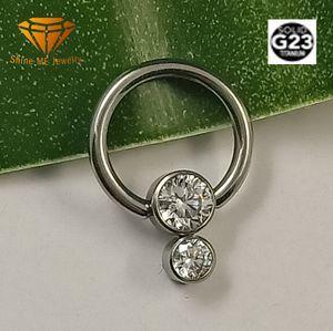 China Fashion Jewelry Body Piercing Silver Jewelry G23 Solid Titanium Piercing with Stones Nose Ring Tpn026 for sale