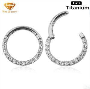 China Silver Jewelry ASTM F136 Titanium Hinged Segment Ring with Set CZ Hoop Ring Body Piercing Jewelry Tp2518 for sale