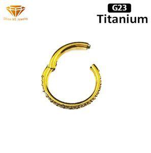 China Top Quality Jewelry 24K PVD Gold ASTM F136 Titanium Hinged Segment Ring with Set CZ Hoop Ring Piercing Jewelry Tp2519g for sale