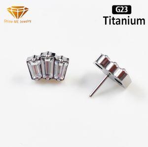 China ASTM F-136 Titanium Push in 3 Rectangle Threadless Top Body Piercing Sm-0889 for sale