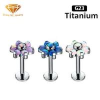 China Implant Grade Titanium Internally Threaded CZ Flower Top Labret with Bezel Set Center and Prong Set Petals Tp1941op for sale