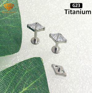 China Jewelry ASTM F136 G23 Titanium Internally Threaded Push in Triangle CZ Top Labret Earring Studs Body Piercing Jewelry Sm0797 for sale