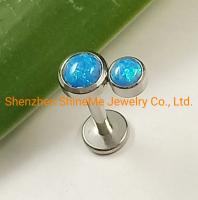 China ASTM F136 Titanium Body Piercing Internally Threaded Bezel Set 2-Opal Top Hot Sale Jewelry Labret Sm0110 for sale