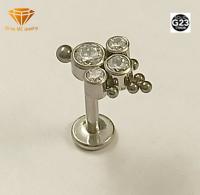 China Fashion Jewelry Silver Jewelry Stainless Steel Jewelry G23 Solid Titanium Piercing White Stones Lip Studs Tpn020 for sale