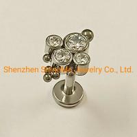 China Fashion Jewelry Silver Jewelry Stainless Steel Jewelry G23 Solid Titanium Piercing White Stones Lip Studs Tpn020 for sale