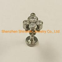China Fashion Jewelry Silver Jewelry Stainless Steel Jewelry G23 Solid Titanium Piercing White Stones Lip Studs Tpn020 for sale