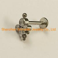 China Fashion Jewelry Silver Jewelry Stainless Steel Jewelry G23 Solid Titanium Piercing White Stones Lip Studs Tpn020 for sale