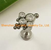 China Fashion Jewelry Silver Jewelry Stainless Steel Jewelry G23 Solid Titanium Piercing White Stones Lip Studs Tpn020 for sale
