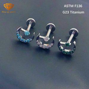 China Body Piercing Jewelry G23 Titanium CNC Moon with CZ Center 16g Internally Threaded Labret Sm1221 for sale