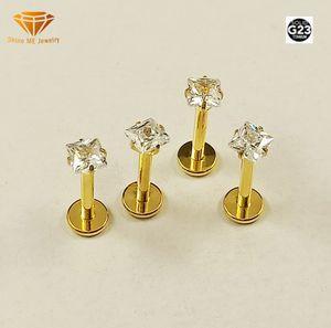 China Top Quality Fashion Jewelry ASTM F136 Titanium IP Gold Piercing Single CZ Internally Thread Stud for Lip Piercings Tp2906g for sale