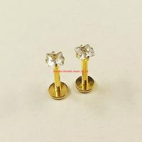 China Top Quality Fashion Jewelry ASTM F136 Titanium IP Gold Piercing Single CZ Internally Thread Stud for Lip Piercings Tp2906g for sale