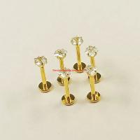 China Top Quality Fashion Jewelry ASTM F136 Titanium IP Gold Piercing Single CZ Internally Thread Stud for Lip Piercings Tp2906g for sale