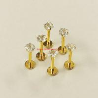 China Top Quality Fashion Jewelry ASTM F136 Titanium IP Gold Piercing Single CZ Internally Thread Stud for Lip Piercings Tp2906g for sale