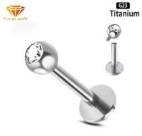 China ASTM F136 G23 Titanium Piercing Internal Treaded Labret with Press Fit Jeweled Balls Stud Earrings Body Jewelry Tp2902 for sale