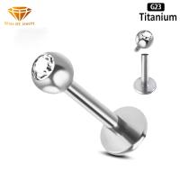 China ASTM F136 G23 Titanium Piercing Internal Treaded Labret with Press Fit Jeweled Balls Stud Earrings Body Jewelry Tp2902 for sale