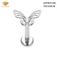 China Fine Jewelry Piercing Jewelry Titanium Hollow Butterfly Internally Threaded Top Helix Earring Labret for sale