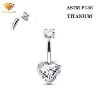 China ASTM F136 Titanium Bezel Set CZ Top and Heart CZ Stone Back Belly Button Rings Bl0486 for sale