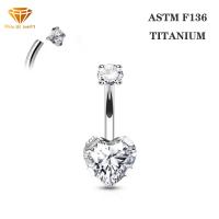 China ASTM F136 Titanium Bezel Set CZ Top and Heart CZ Stone Back Belly Button Rings Bl0486 for sale
