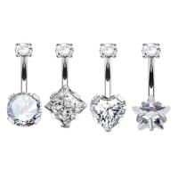 China ASTM F136 Titanium Bezel Set CZ Top and Heart CZ Stone Back Belly Button Rings Bl0486 for sale