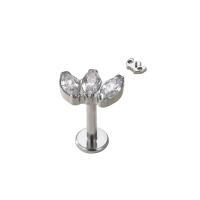 China ASTM F136 Titanium 3 Marquise CZ Set Curve Top Piercing Internally Threaded Jewelry Labret Earring Sm0546 for sale