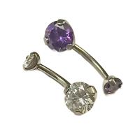 China Top Quality Silver Jewelry Stainless Steel G23 Titanium Piercing Jewelry Navel Curves with 2 Stones Tpn010 for sale