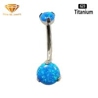 China High Quality Silver Jewelry Body Piercing Titanium Jewelry Piercing Double Flare Opal Belly Ring Tp1969 for sale