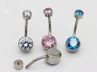 China Fashion Jewelry G23 Solid Titanium Piercing Double Stones Navel Curves Curved Belly Ring Tpn012 for sale