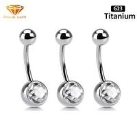 China Piercing Jewelry G23 Titanium 1 Zircon Belly Ring F136 Titanium Navel Jewelry Tp1944 for sale