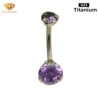 China High Quality Fashion Jewelry Silver ASTM F136 Titanium Piercing Double Purple Stones Curves Navel Barber Tpn011 for sale