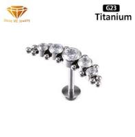 China ASTM F136 Titanium Wholesale 5 CZ Blaze Set Tri-Bead Cluster Top Jewelry Polished Piecing Labret Earring Jewelry Tpn0600 for sale