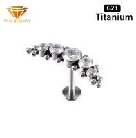 China ASTM F136 Titanium Wholesale 5 CZ Blaze Set Tri-Bead Cluster Top Jewelry Polished Piecing Labret Earring Jewelry Tpn0600 for sale