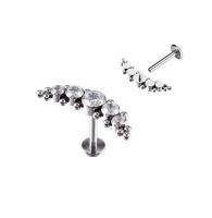 China ASTM F136 Titanium Wholesale 5 CZ Blaze Set Tri-Bead Cluster Top Jewelry Polished Piecing Labret Earring Jewelry Tpn0600 for sale