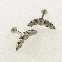 China ASTM F136 Titanium Wholesale 5 CZ Blaze Set Tri-Bead Cluster Top Jewelry Polished Piecing Labret Earring Jewelry Tpn0600 for sale